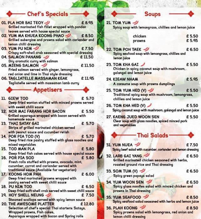 Menu at Awesome Thai restaurant, London
