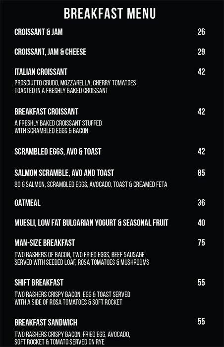Menu at Shift Espresso Bar | Green Point, Cape Town, 45 Main Rd