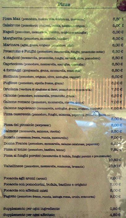 Menu at Calabrone 2 restaurant, Milan, Via Muzio Scevola