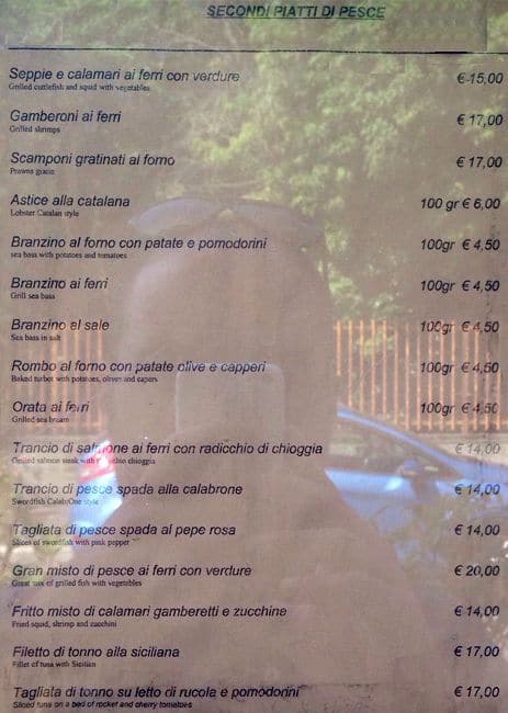 Menu at Calabrone 2 restaurant, Milan, Via Muzio Scevola