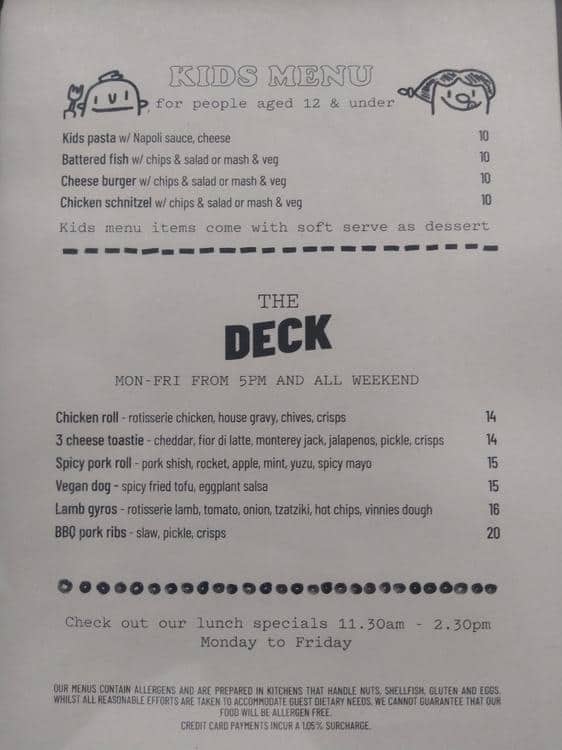 Menu at The Vic pub & bar, Marrickville