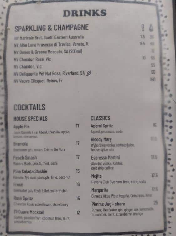 Menu at The Vic pub & bar, Marrickville