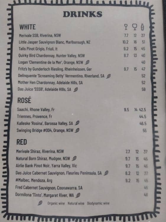 Menu at The Vic pub & bar, Marrickville