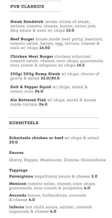 Menu at Mansfield Park Hotel pub & bar, Mansfield Park