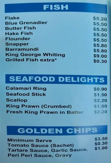 Menu at Alchester Fish & Chips fast food, Boronia