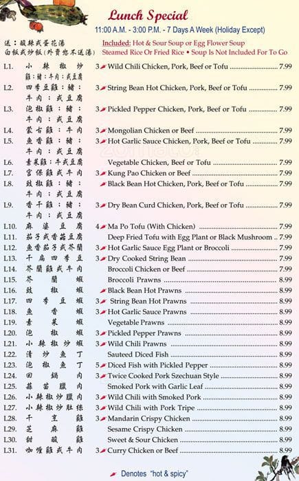 Menu at Szechuan Chef restaurant, Bellevue