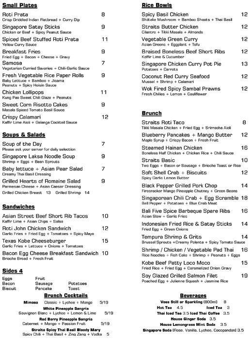 Menu at Straits Restaurant, Houston, 800 Sorella Ct #940
