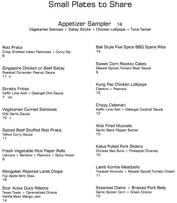 Menu at Straits Restaurant, Houston, 800 Sorella Ct #940