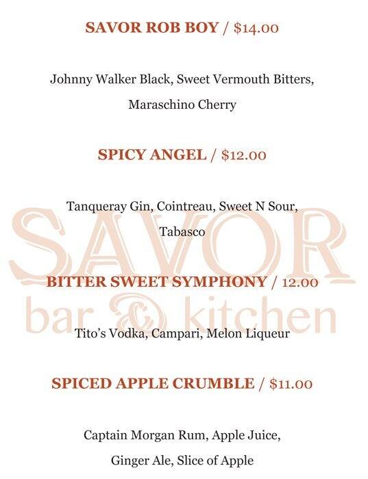 Menu at Savor Bar & Kitchen, Atlanta
