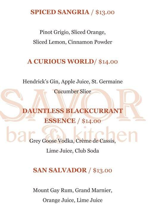 Menu at Savor Bar & Kitchen, Atlanta