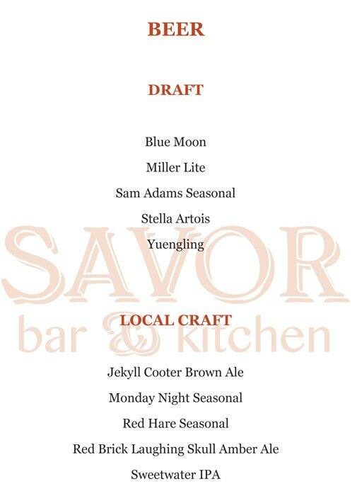 Menu at Savor Bar & Kitchen, Atlanta