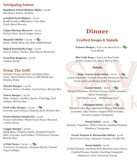 Menu at Savor Bar & Kitchen, Atlanta