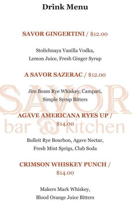 Menu at Savor Bar & Kitchen, Atlanta