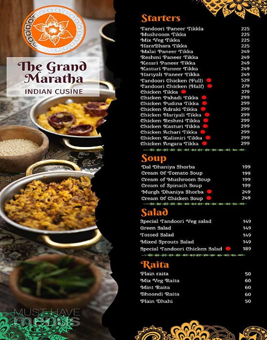 Menu of The Grand Maratha, Karve Nagar, Pune
