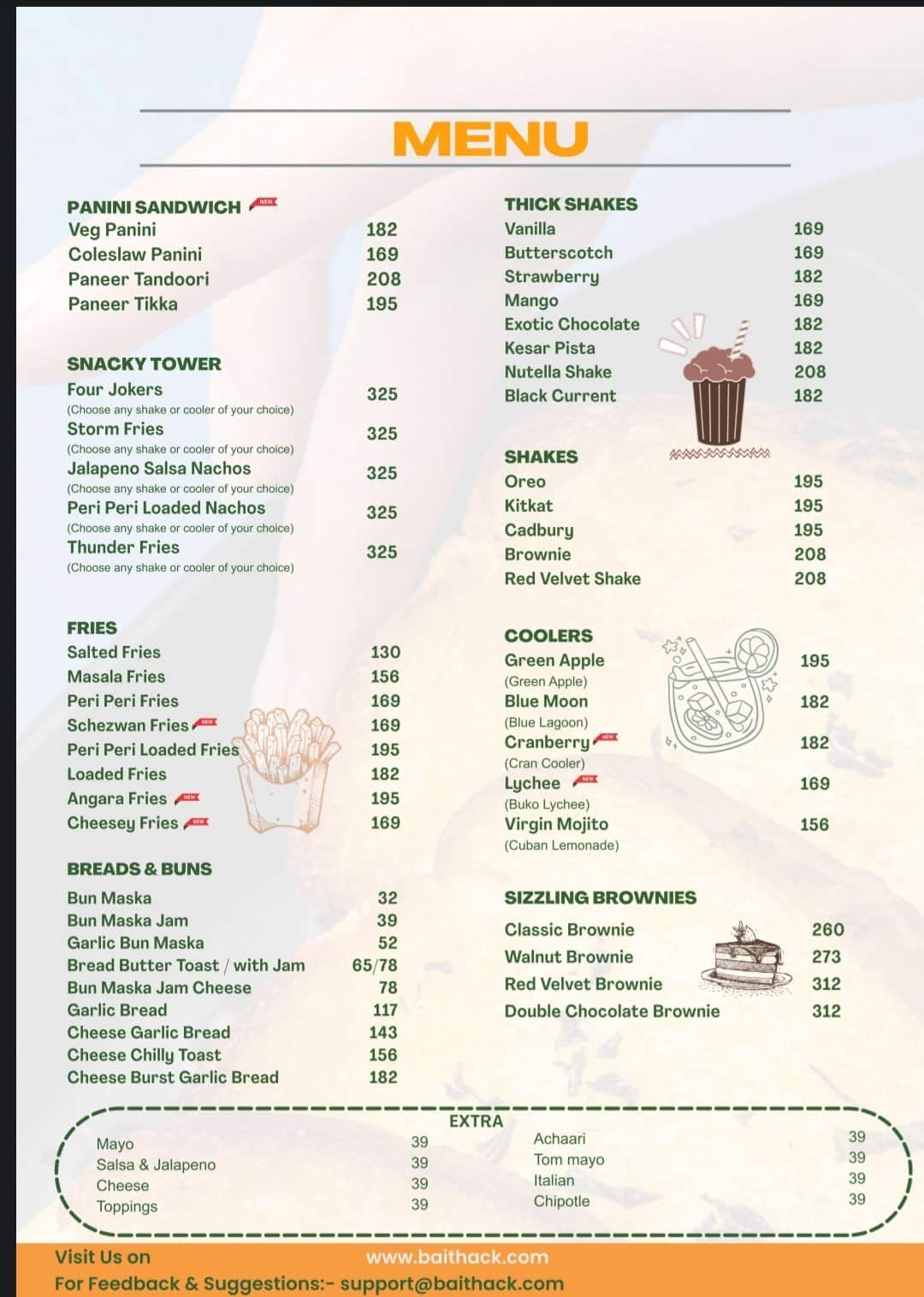 Menu at Baithack - Taste of Kulhad, Boisar