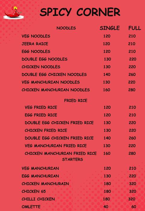Menu of Spicy Corner Fast Food, Langer Houz, Hyderabad