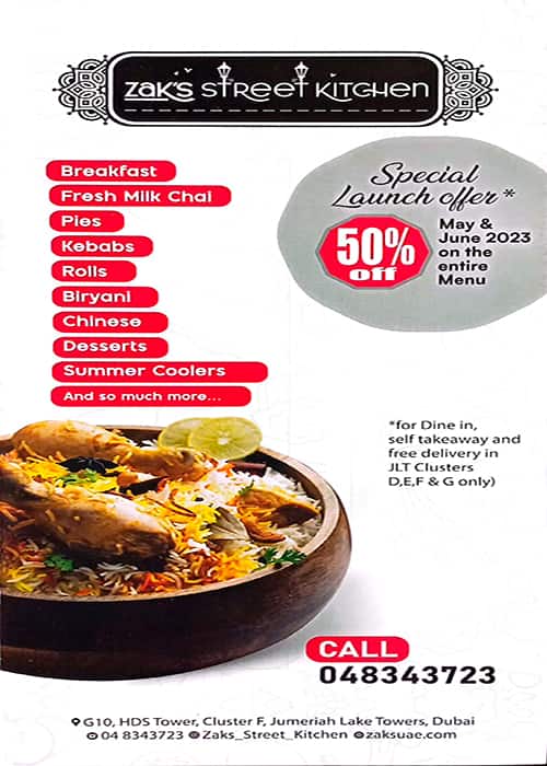 Menu of Zak's Street Kitchen, Jumeirah Lake Towers (JLT), Dubai
