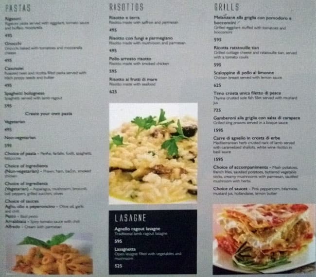 Menu at Bella Italian Trattoria, Amritsar