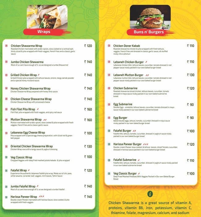 Shawarma Nation Menu, Menu for Shawarma Nation, Prince Anwar Shah Road ...