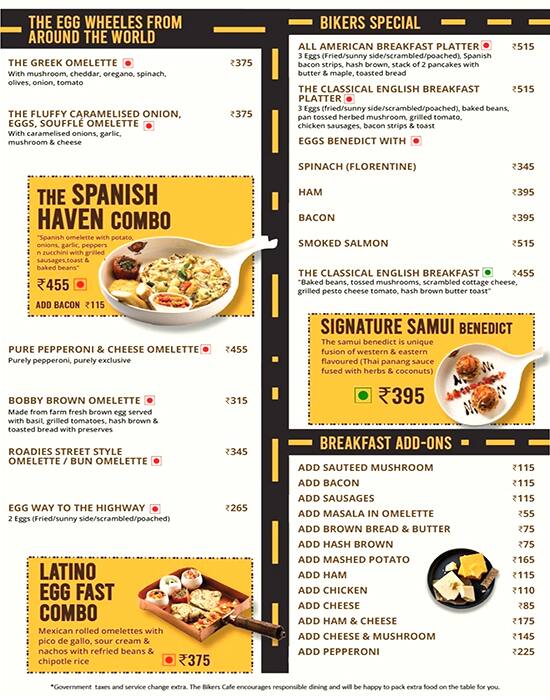 Menu of The Bikers Cafe, Platinum Mall, Elgin Road, Kolkata