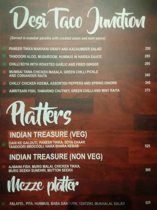 Menu at Zai, New Delhi, Building No. 3