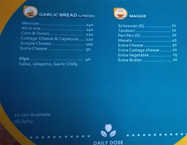 Menu at The Daily Doze, Vadodara