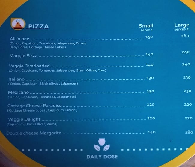 Menu at The Daily Doze, Vadodara