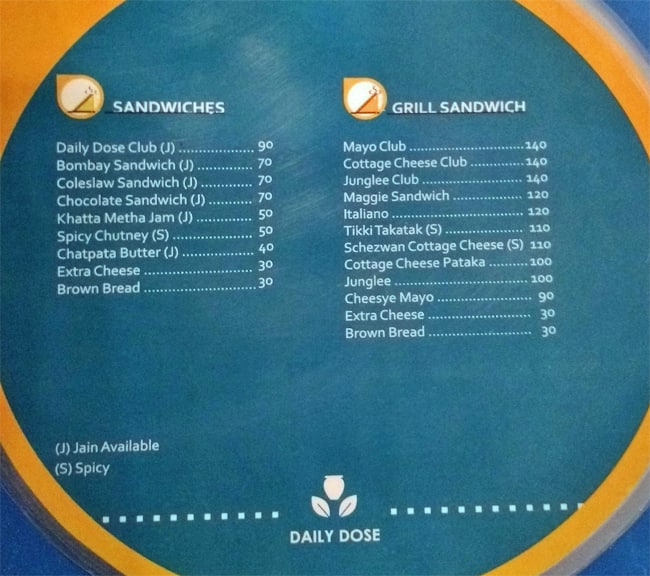 Menu at The Daily Doze, Vadodara
