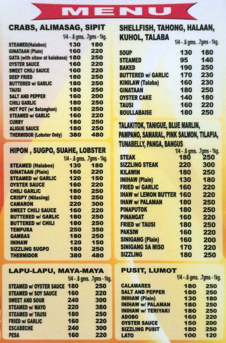 Menu at Justine's Paluto Restaurant, Pasig