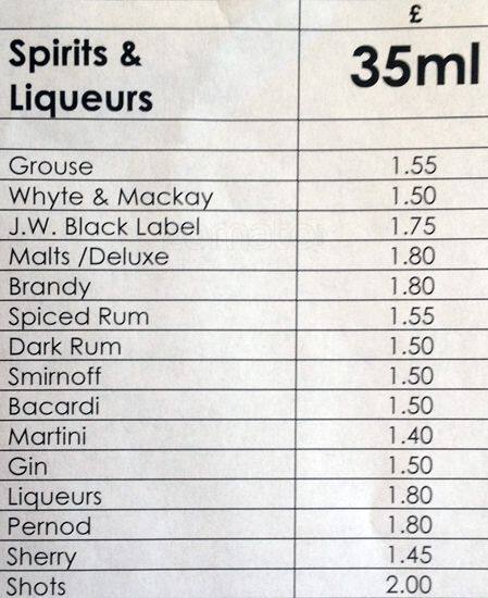 Menu at Grapes Bar, Glasgow