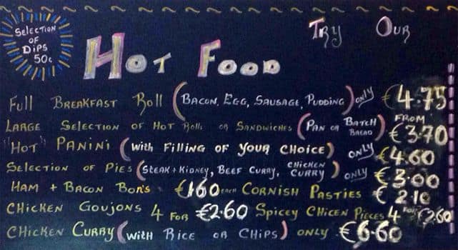 Menu at Big Chef Cafe, Dublin, 31 Canal Walk