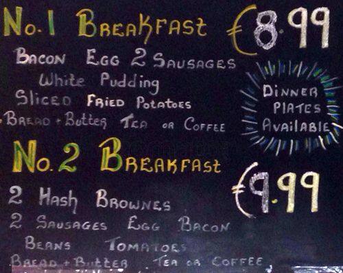 Menu at Big Chef Cafe, Dublin, 31 Canal Walk