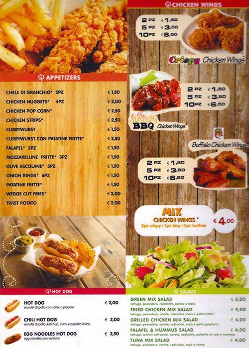 Menu at Yes Food fast food, Rome, Via Tuscolana 683/B