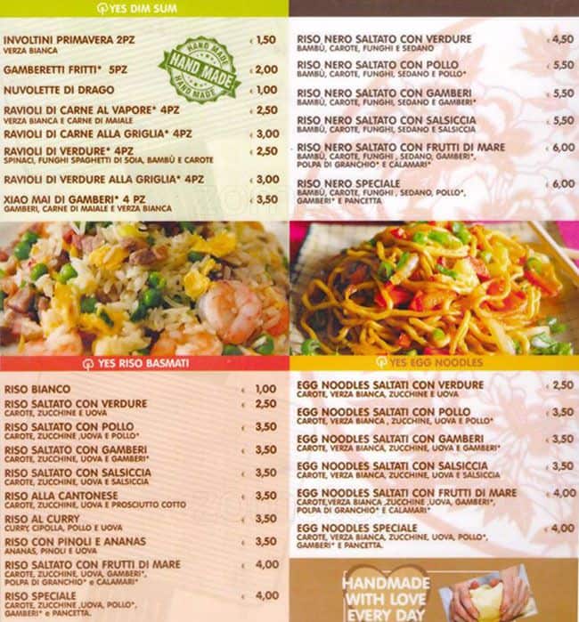 Menu at Yes Food fast food, Rome, Via Tuscolana 683/B
