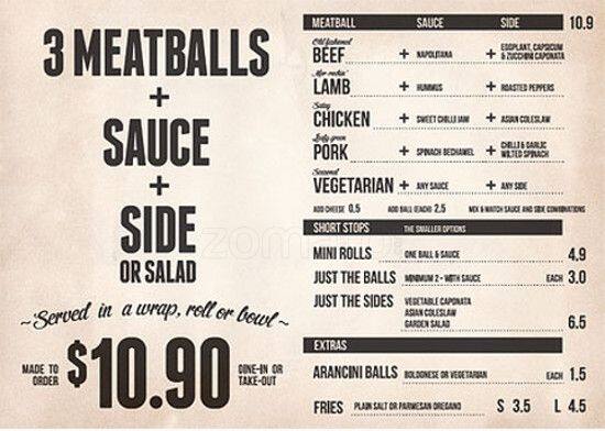Menu at The Meatball Factory fast food, Brunswick