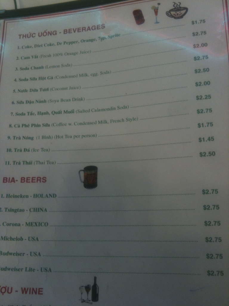 Menu at Thien An restaurant, Garden Grove, Harbor Blvd a6