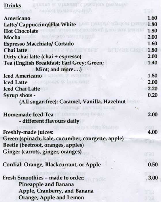 Menu at Trew Era Cafe, London, 30 Whitmore Rd