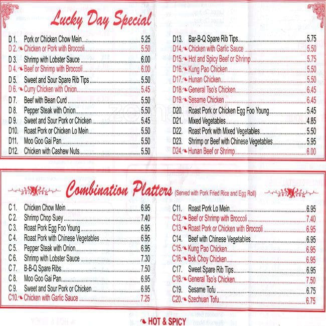 Menu at Lucky's restaurant, Philadelphia