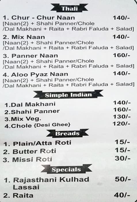 Menu of Paschim Vihar Ke Mashhoor Amritsari Tandoori Kulcha, Sector 12, Dwarka, New Delhi