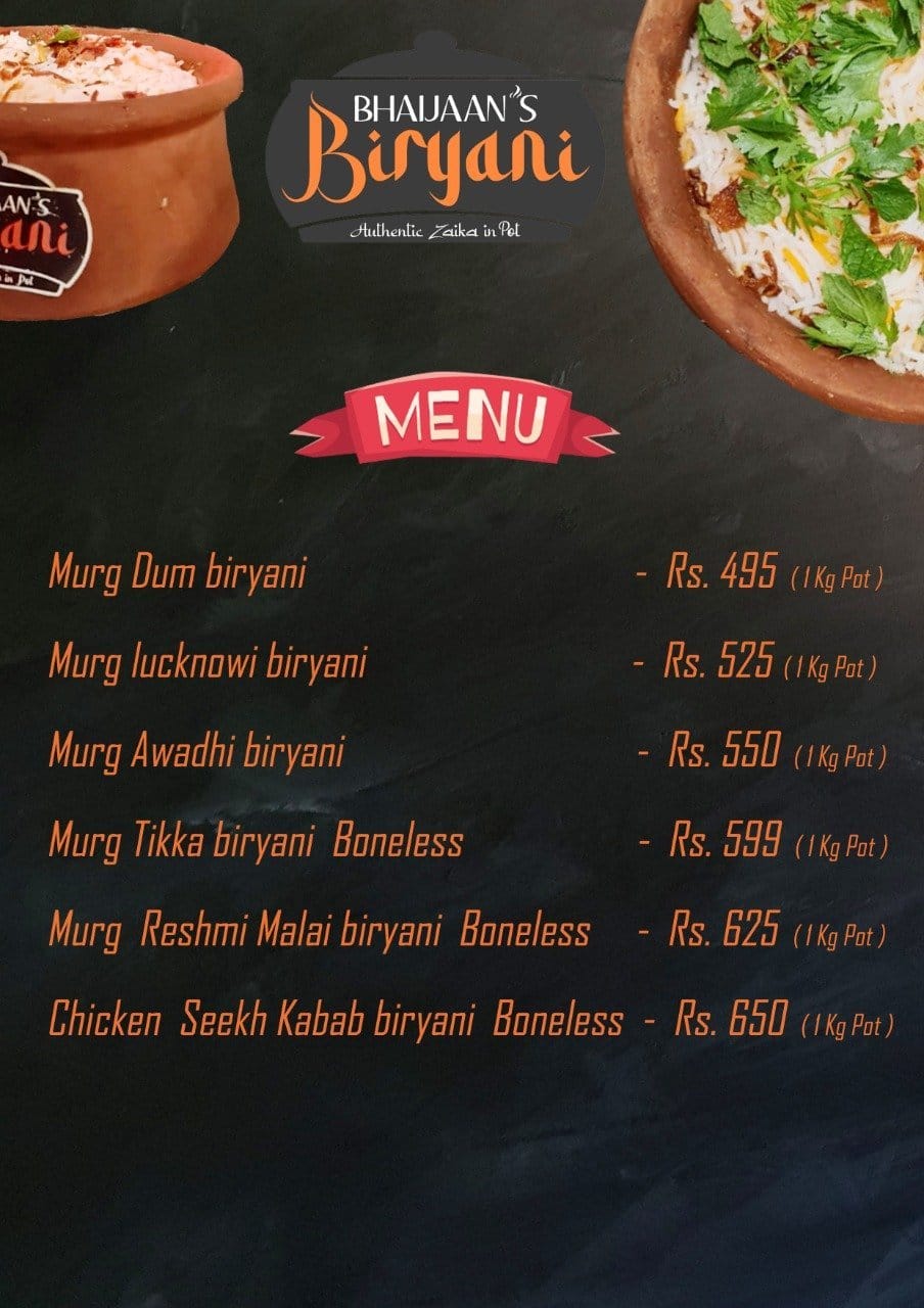 Menu of Bhaijaan's Biryani, Kurla, Mumbai