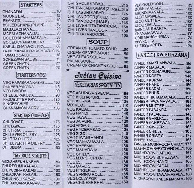 Ashraya Family Restaurant & Bar Menu - Zomato