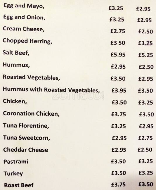 Menu at Buckinghams of Stanmore cafe, Stanmore