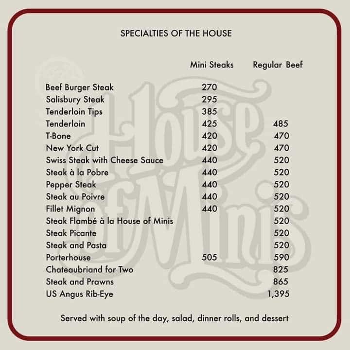 Menu at SGS House of Minis restaurant, San Juan, Shoppesville
