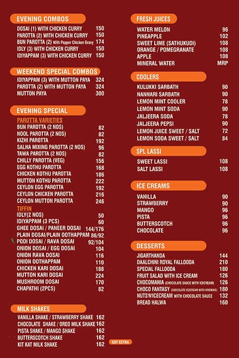Menu of Daalchini, Chromepet, Chennai