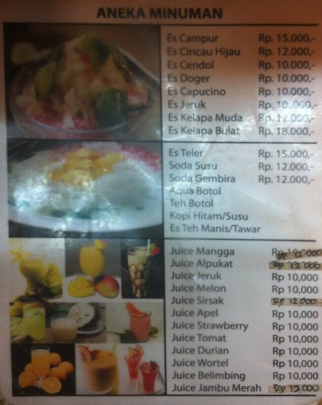 Menu at Pecel madiun restaurant, Central Jakarta, Jalan Cempaka Putih ...