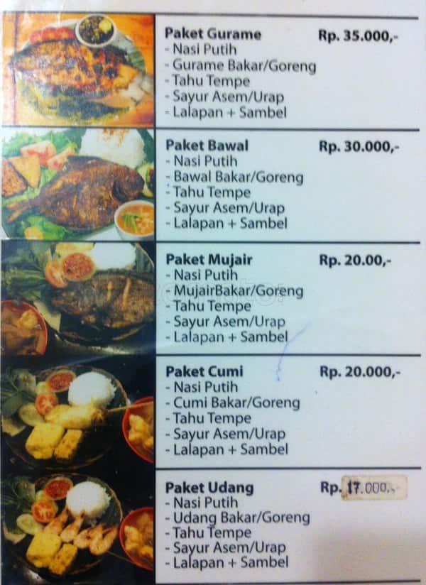 Menu at Pecel madiun restaurant, Central Jakarta, Jalan Cempaka Putih ...