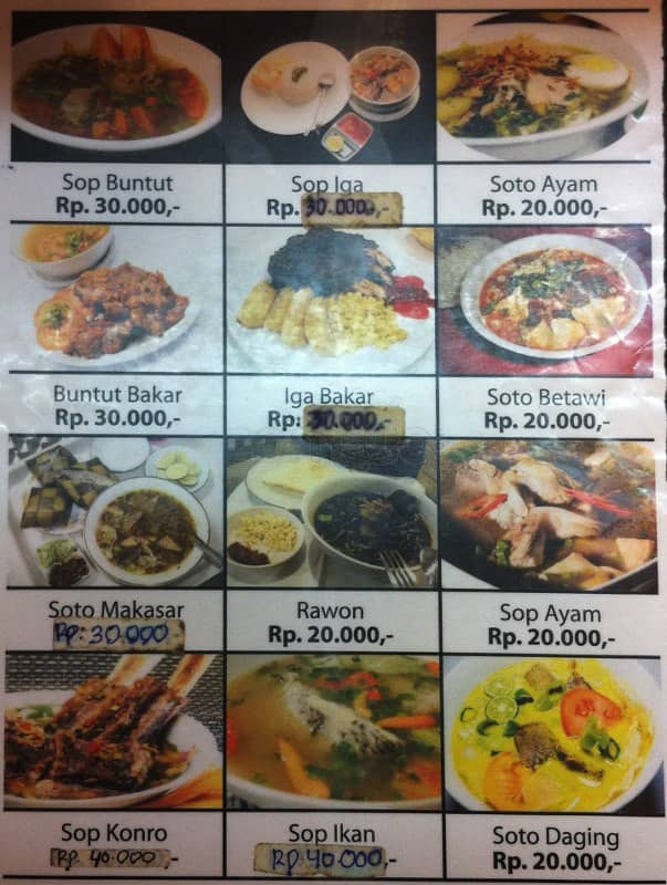 Menu at Pecel madiun restaurant, Central Jakarta, Jalan Cempaka Putih ...