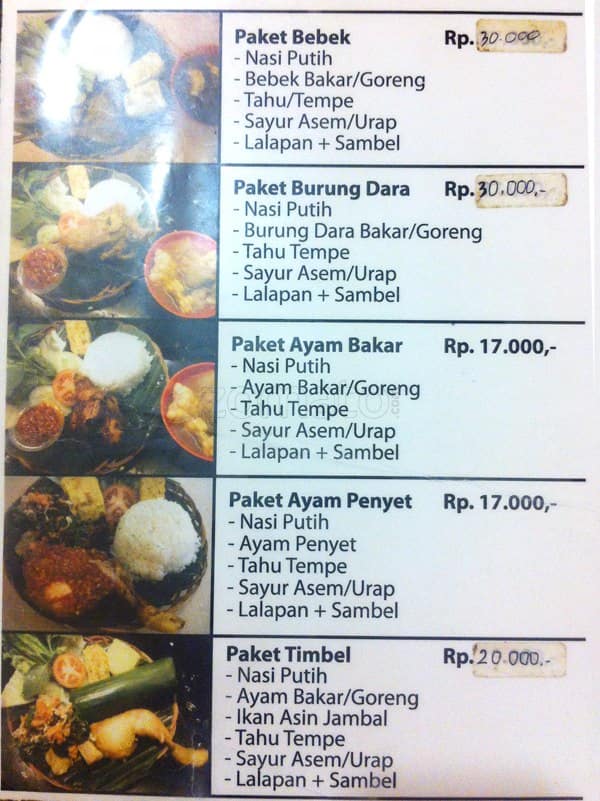 Menu at Pecel madiun restaurant, Central Jakarta, Jalan Cempaka Putih ...