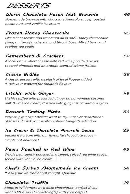 Menu at The Girls on the Square restaurant, Wilderness