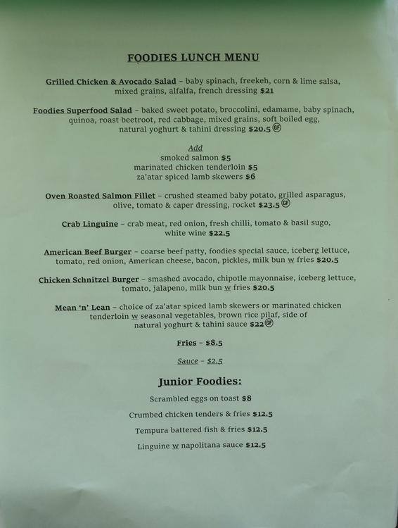 Menu at Foodies Deli Cafe, Sandringham